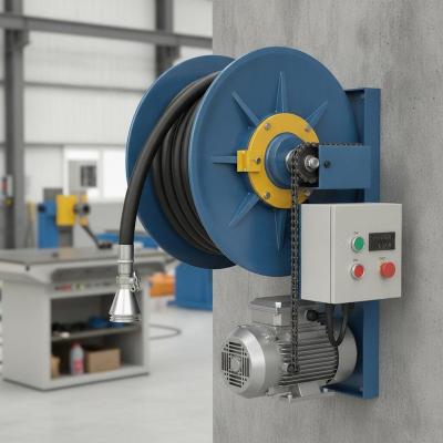 China 152mm Spring Hose Reel 15m Exhaust Extraction System 1.5KW for Diesel Engine Dynamometer Testing Facility for sale