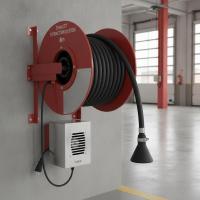 China 102mm Spring Hose Reel 8m Exhaust Extraction System 1.5KW for Fire Station Emergency Vehicle Bay for sale