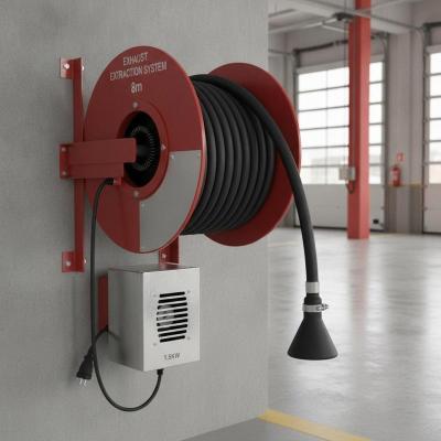 China 102mm Spring Hose Reel 8m Exhaust Extraction System 1.5KW for Fire Station Emergency Vehicle Bay for sale