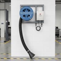 China 76mm Spring Hose Reel 12m Exhaust Extraction System 0.75KW for 4S Dealership Service Bay Standard Configuration for sale