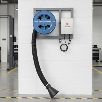 China 76mm Spring Hose Reel 12m Exhaust Extraction System 0.75KW for 4S Dealership Service Bay Standard Configuration for sale