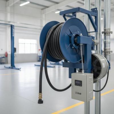 China 102mm Spring Hose Reel 15m Exhaust Extraction System 2.2KW for Multi-Bay Centralized Workshop Duct System for sale