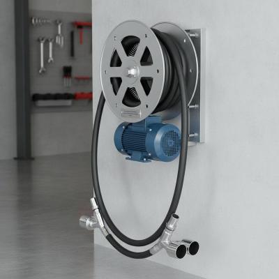 China 76mm Spring Hose Reel 8m Dual Nozzle Exhaust Extraction System 0.75KW for Twin Exhaust Sport Performance Vehicles for sale