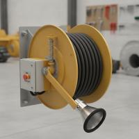 China 127mm Spring Hose Reel 15m Exhaust Extraction System 3KW for Mining Quarry Heavy Equipment Service Workshop for sale