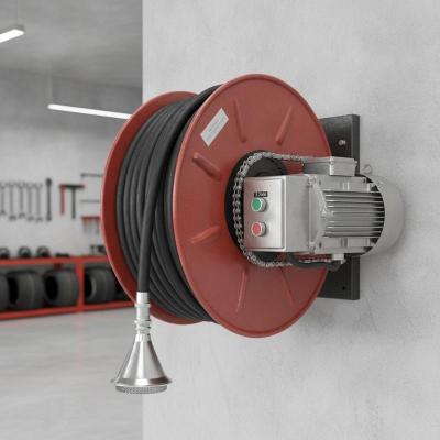 China 152mm Spring Hose Reel 12m Exhaust Extraction System 2.2KW for Racing Motorsport High Performance Vehicle Workshop for sale