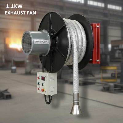 China 152mm Spring Hose Reel 10m High Temperature 400°C Exhaust Extraction System 1.1KW for Foundry Steel Mill Workshop for sale