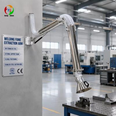 China 304 Stainless Steel Welding Fume Extraction Arm External Frame 2 Section Rigid Pipe 150mm 2.5m Suction Hood OEM for sale