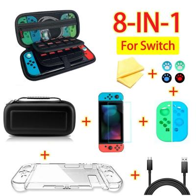 China 8 in 1 game accessory Set For Nintendo Switch Travel Carrying Case Accessories Kit Screen Protector Case Charging Cable for sale