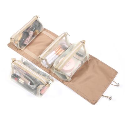 China 4 Piece Cosmetic Bag Set Polyester Travel Toiletry Organizer Waterproof Foldable Nylon Makeup Pouch 1000 Pcs MOQ for sale