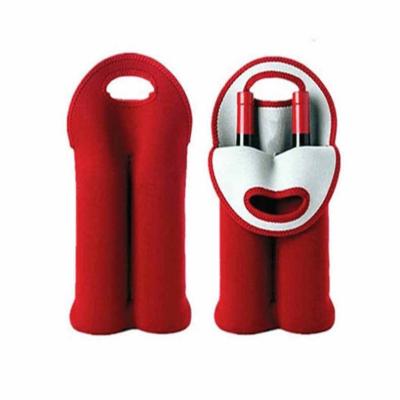 China Custom Neoprene Wine Bottle Cooler Bag for 1 or 2 Bottles Portable Insulated Carrier 350mm for sale