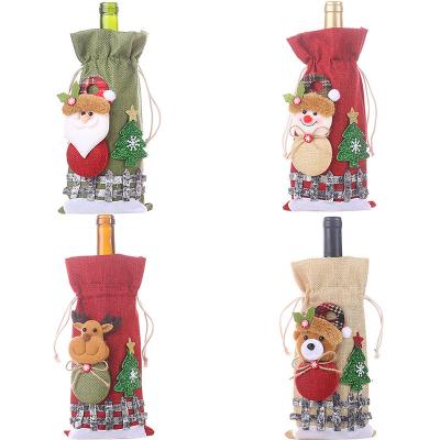 China Custom OEM Christmas Wine Bottle Cover Bag Santa Claus Snowman Gift Holder 1000 Pcs MOQ for sale