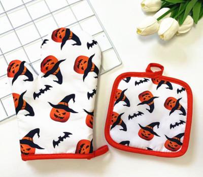 China Printed Cotton Oven Mitts 25x15cm Ribbed Kitchen Glove for Heat Protection for sale