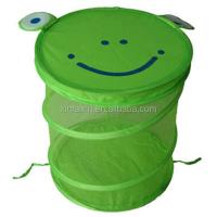 China Bathroom Mesh Popup Polyester Foldable Laundry Basket With Cover for sale