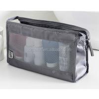 China Clear Toiletry Bag 26x15x9cm Polyester Mesh Makeup Cosmetic Bag Eco Friendly Custom Logo for sale
