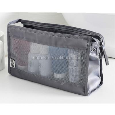 China Clear Toiletry Bag 26x15x9cm Polyester Mesh Makeup Cosmetic Bag Eco Friendly Custom Logo for sale
