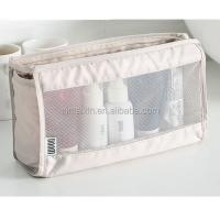 China Clear Toiletry Bag 26x15x9cm Polyester Mesh Makeup Cosmetic Bag Eco Friendly Custom Logo for sale