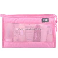 China Clear Toiletry Bag 26x15x9cm Polyester Mesh Makeup Cosmetic Bag Eco Friendly Custom Logo for sale