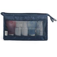 China Clear Toiletry Bag 26x15x9cm Polyester Mesh Makeup Cosmetic Bag Eco Friendly Custom Logo for sale
