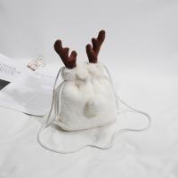 China Luxury Christmas Drawstring Bag Fluffy Reindeer Antler Handbag 21x18x7 cm Microfiber for sale