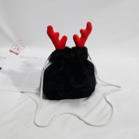 China Luxury Christmas Drawstring Bag Fluffy Reindeer Antler Handbag 21x18x7 cm Microfiber for sale