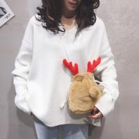 China Luxury Christmas Drawstring Bag Fluffy Reindeer Antler Handbag 21x18x7 cm Microfiber for sale