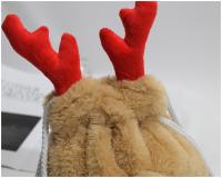 China Luxury Christmas Drawstring Bag Fluffy Reindeer Antler Handbag 21x18x7 cm Microfiber for sale