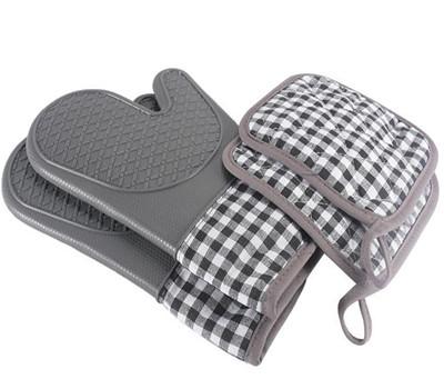 China Heat Resistant Silica Gel Cotton Oven Gloves 25x35cm Kitchen Protection for sale