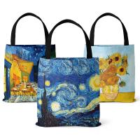 China Customized Oil Painting Canvas Tote Bag Retro Art Fashion Travel Bag Women Eco Shopping Foldable Handbag 20x10 cm for sale