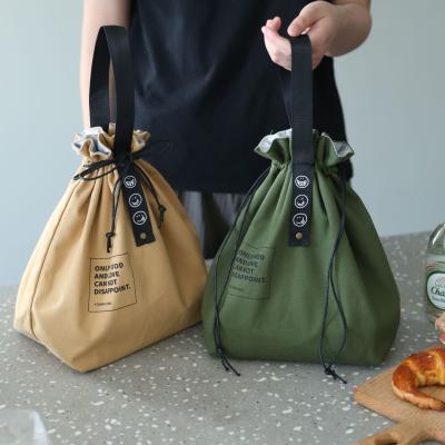 China Customized Insulated Bento Bag Wide Opening Canvas Drawstring Lunch Bag for sale
