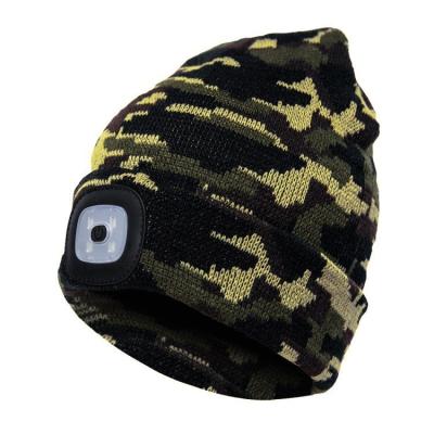 China USB Rechargeable LED Beanie Hat 21.5x17cm Acrylic Knit Cap for Outdoor Sports for sale