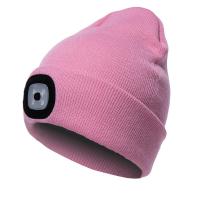 China USB Rechargeable LED Beanie Hat 21.5x17cm Acrylic Knit Cap for Outdoor Sports for sale