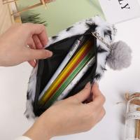 China Plush Leopard Print Pencil Case 21x8x3.5cm Cute School Stationery Storage Bag for Girls for sale