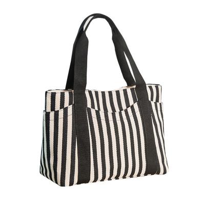 China Simple Stripe Diagonal Canvas Tote Bags Single Shoulder Bag for sale