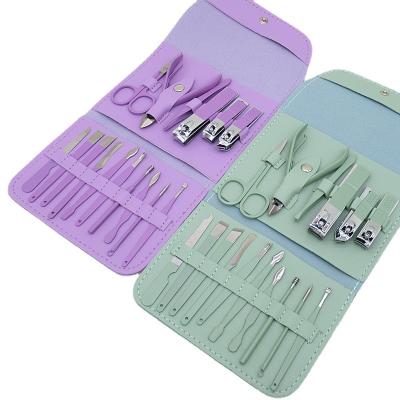China Stainless Steel Manicure Set 16Pcs Nail Clippers Kit with Leather Case for Professional Home Use for sale