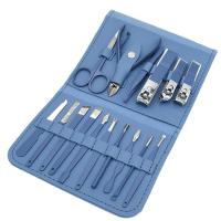 China Stainless Steel Manicure Set 16Pcs Nail Clippers Kit with Leather Case for Professional Home Use for sale