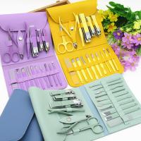 China Stainless Steel Manicure Set 16Pcs Nail Clippers Kit with Leather Case for Professional Home Use for sale