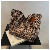 China Women Leopard Print Eco Canvas Tote Bag 32x28x14 cm Animal Pattern Shopping for sale