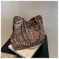 China Women Leopard Print Eco Canvas Tote Bag 32x28x14 cm Animal Pattern Shopping for sale
