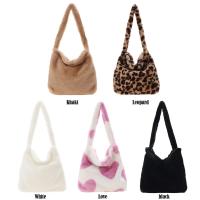 China Wholesale Leopard Print Plush Shoulder Bag for Women Large Capacity 300x250mm Travel Tote for sale