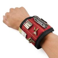 China Polyester Magnetic Wristband Tool Holder 20x10cm Adjustable Electrician Screw Drill Bit Pouch for sale