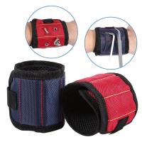 China Polyester Magnetic Wristband Tool Holder 20x10cm Adjustable Electrician Screw Drill Bit Pouch for sale