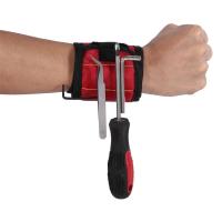 China Polyester Magnetic Wristband Tool Holder 20x10cm Adjustable Electrician Screw Drill Bit Pouch for sale