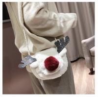 China Luxury Fluffy Reindeer Antler Plush Shoulder Bag 18x16x7 cm Christmas Gift Bag for Kids for sale