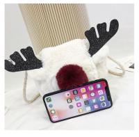 China Luxury Fluffy Reindeer Antler Plush Shoulder Bag 18x16x7 cm Christmas Gift Bag for Kids for sale