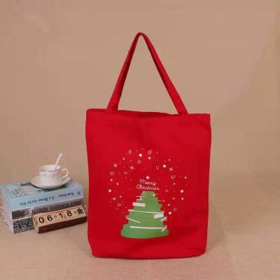 China Custom Christmas Canvas Tote Bag Reusable Santa Shopping Handbag Gift for Kids 40x35cm for sale