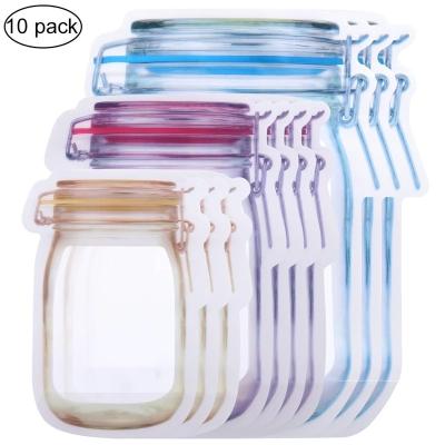 China Reusable PE Mason Jar Shape Storage Bags with Zipper Seal 500ml 1000ml for Snacks Candy Food for sale