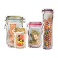 China Reusable PE Mason Jar Shape Storage Bags with Zipper Seal 500ml 1000ml for Snacks Candy Food for sale
