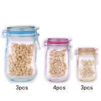 China Reusable PE Mason Jar Shape Storage Bags with Zipper Seal 500ml 1000ml for Snacks Candy Food for sale