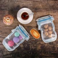China Reusable PE Mason Jar Shape Storage Bags with Zipper Seal 500ml 1000ml for Snacks Candy Food for sale