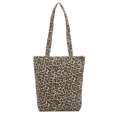 China Customizable Canvas Tote Bag for Women Leopard Print Shopping Bag 35x40cm Shoulder Handbag OEM for sale